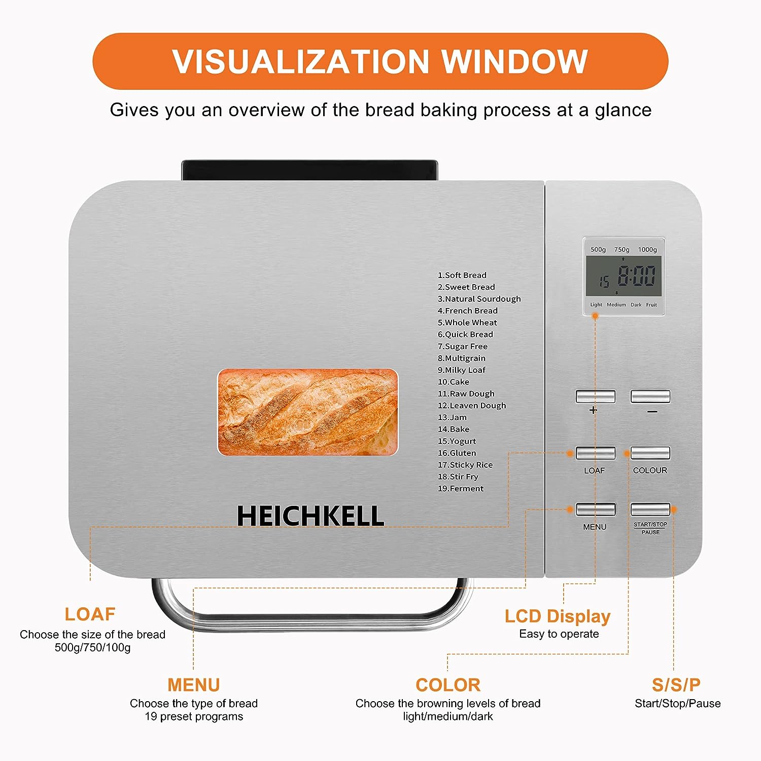 Bread Maker Machines, 19 in 1 Stainless Steel Breadmaker with Automati ...