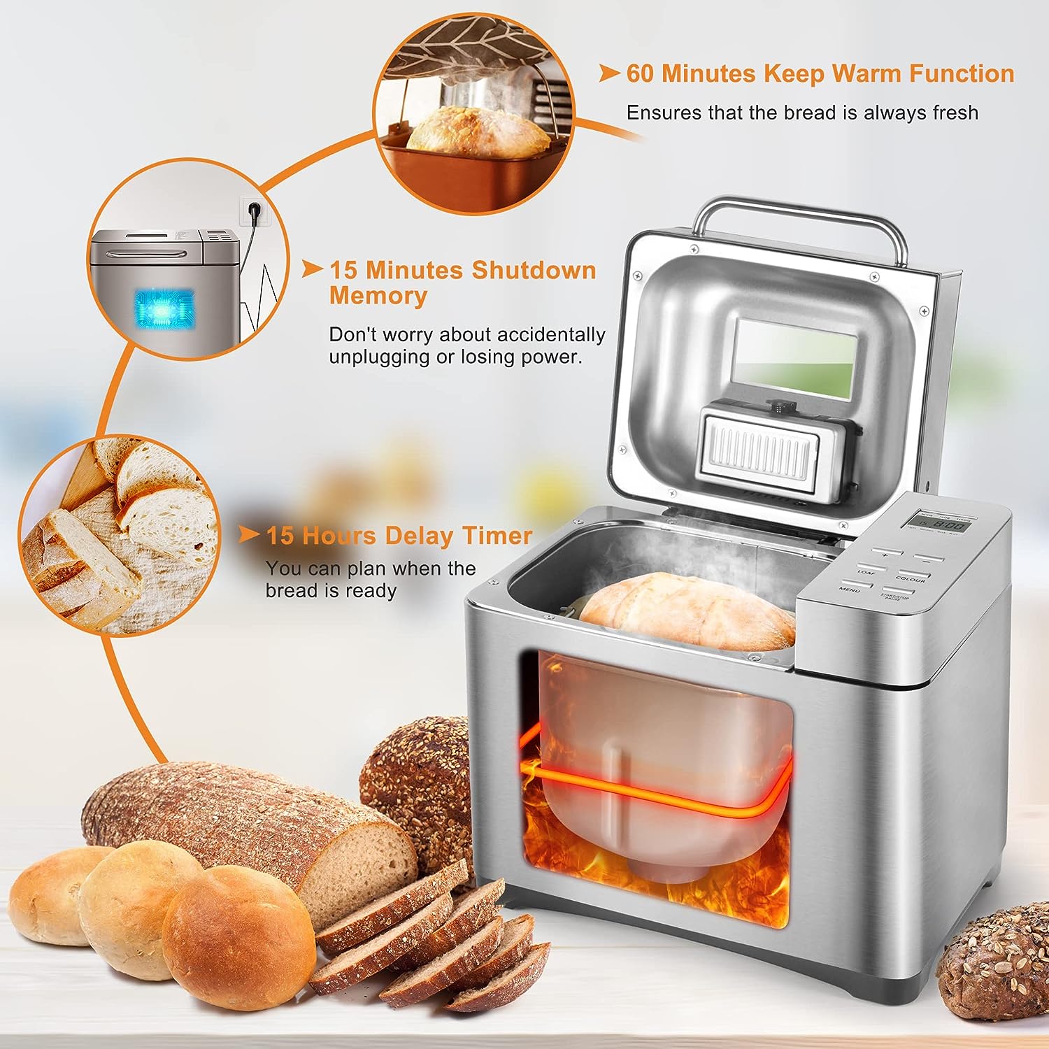 Bread Maker Machines, 19 in 1 Stainless Steel Breadmaker with Automati ...